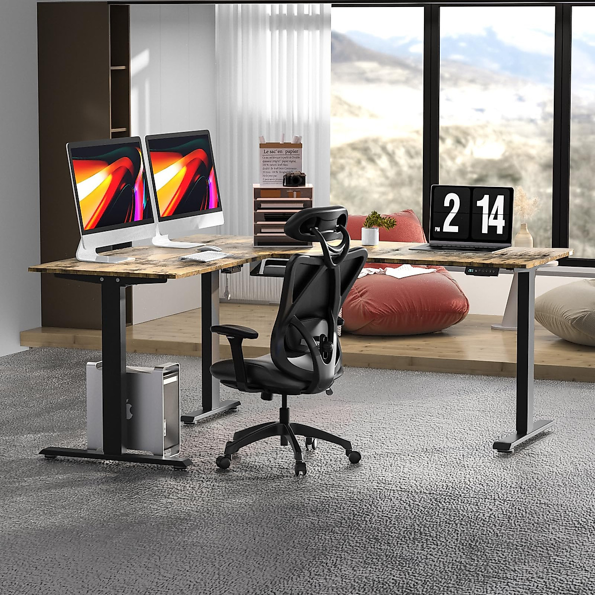 ExaDesk Upgrade Version 63 * 55 inch L Shaped Electric Adjustable Height Standing Desk, Corner Stand Up Desk, Sit Stand Computer L Desk for Gaming Office