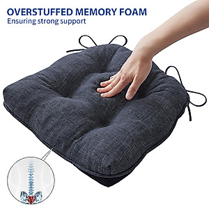 IPYNBAP Chair Cushions for Dining Chairs Set of 4, Indoor Kitchen Chair Cushions with Ties and Non Slip Backing, Tufted Shredded Memory Foam Kitchen Chair Pads, 15.5" x 15.5" x 4", Navy