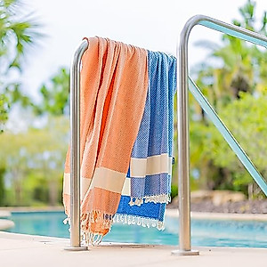 Turkish Beach Towel 100% Cotton Peshtemal Travel Camping Bath Sauna Beach Gym Pool Blanket Gift Quick Dry Sand Free Beach Towel - Blue