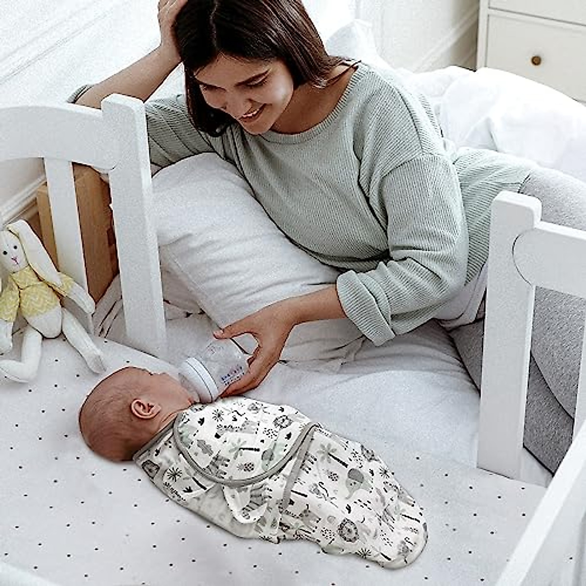 GLLQUEN BABY Organic Swaddle Sleep Sacks for Newborn - Baby Swaddles 0-3 Months, 3-Pack Newborn Swaddle Sack, Gray Stripe & Animal World, Baby Swaddle Blanket Wrap (Small/Medium)