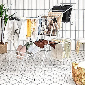 Nightcore 2-Layer Clothes Drying Rack, Aluminum Drying Rack with Adjustable Height, No Assembly Need, Compact Foldaway Gullwing Laundry Rack for Indoor Outdoor