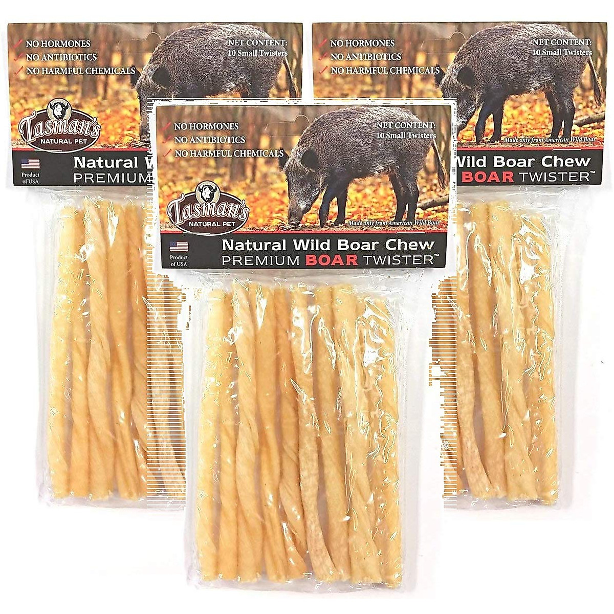 Tasmans Natural Pet Premium Wild Boar Twister Dog Chews, Pack of 10 (30 Chews)