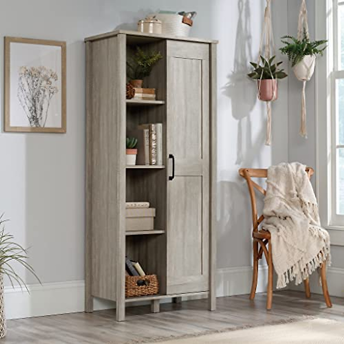 Sauder Miscellaneous Storage Sliding Door Cabinet, L: 27.09" x W: 15.39" x H: 62.99", Spring Maple Finish