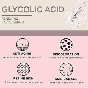 Rejuvenating Glycolic Acid Face Serum - Hyaluronic Acid, Vitamin C and Aloe Vera Helps Exfoliate and Minimize Pores, Reduce Acne, Breakouts, and Appearance of Aging and Scars - 2 Fl Oz