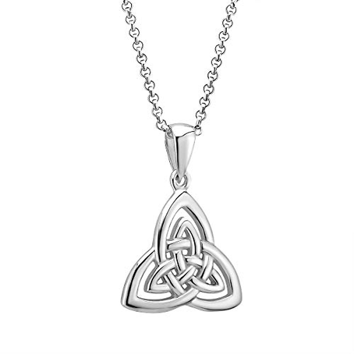 Biddy Murphy 925 Sterling Silver Trinity Celtic Knot Necklace for Women, 7/8" x 5/8" Inch Triquetra Triangle Pendant, Fine Irish Jewelry, 20" Inch with 2” Inch Extension Chain, Made in Ireland