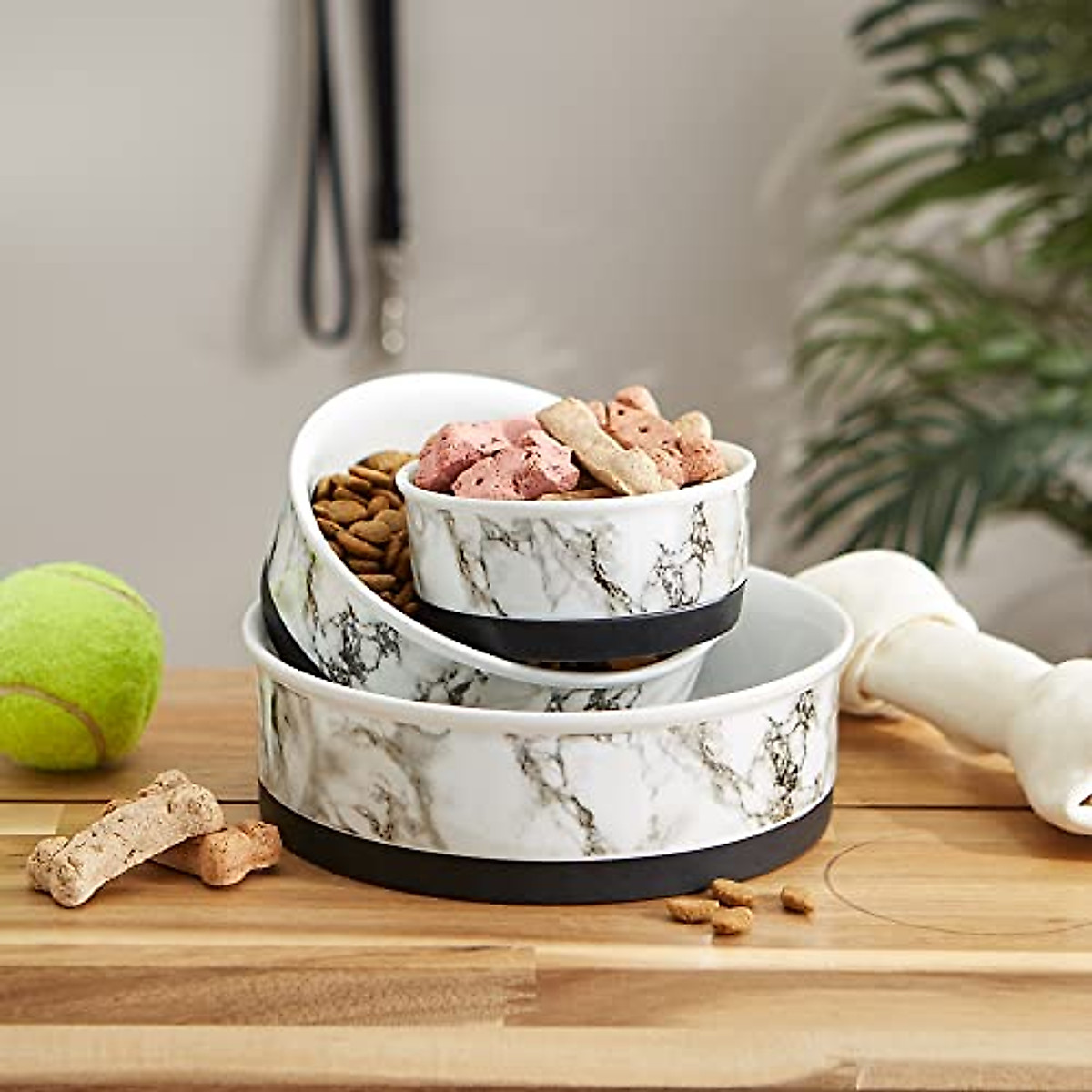 Bone Dry Pet Bowl Collection Ceramic Set, Medium, Marble, 2 Count White