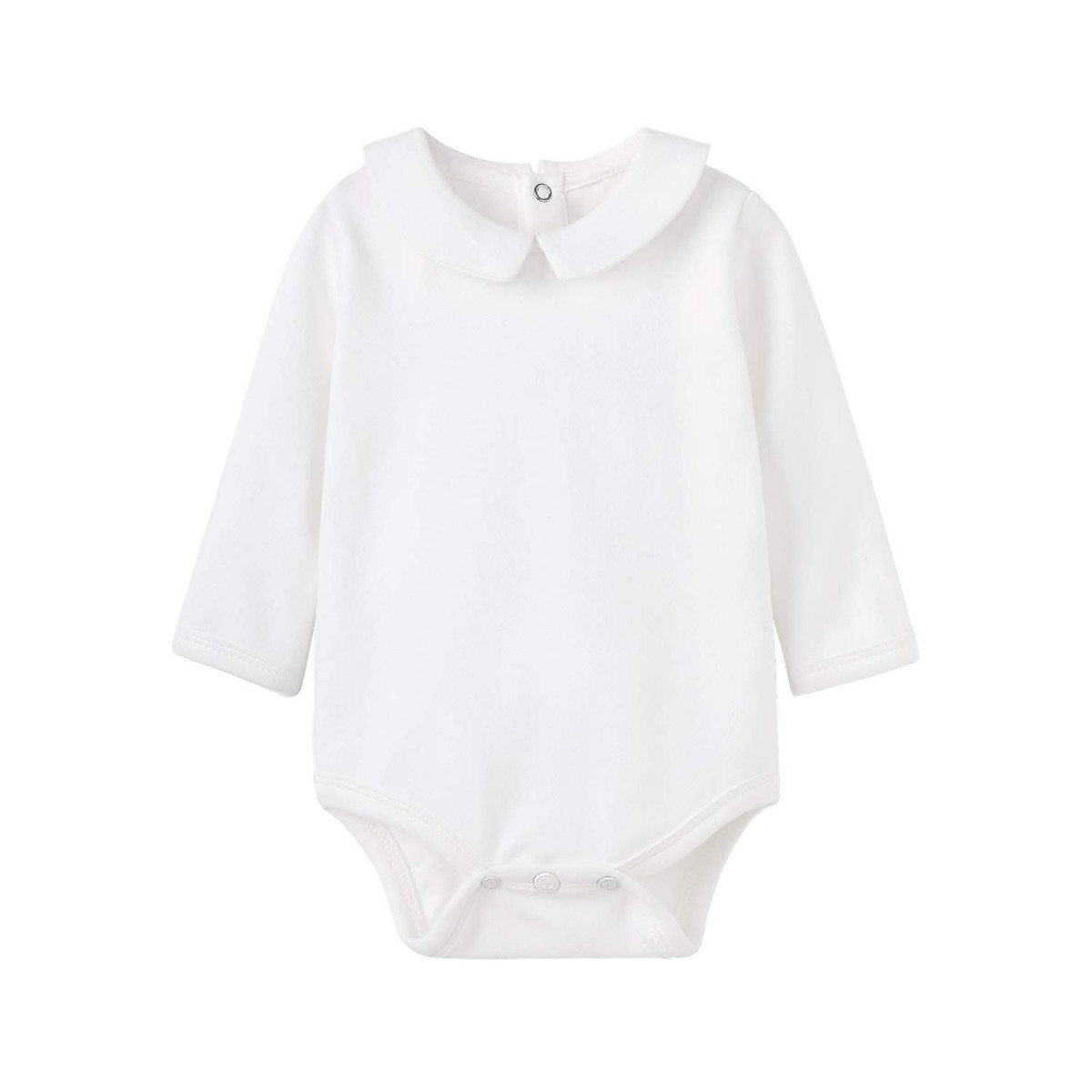 pureborn Baby Boy Girl Long Sleeve Cotton Bodysuit Spring Fall Peter Pan Collar Romper Solid White 3-6 Months