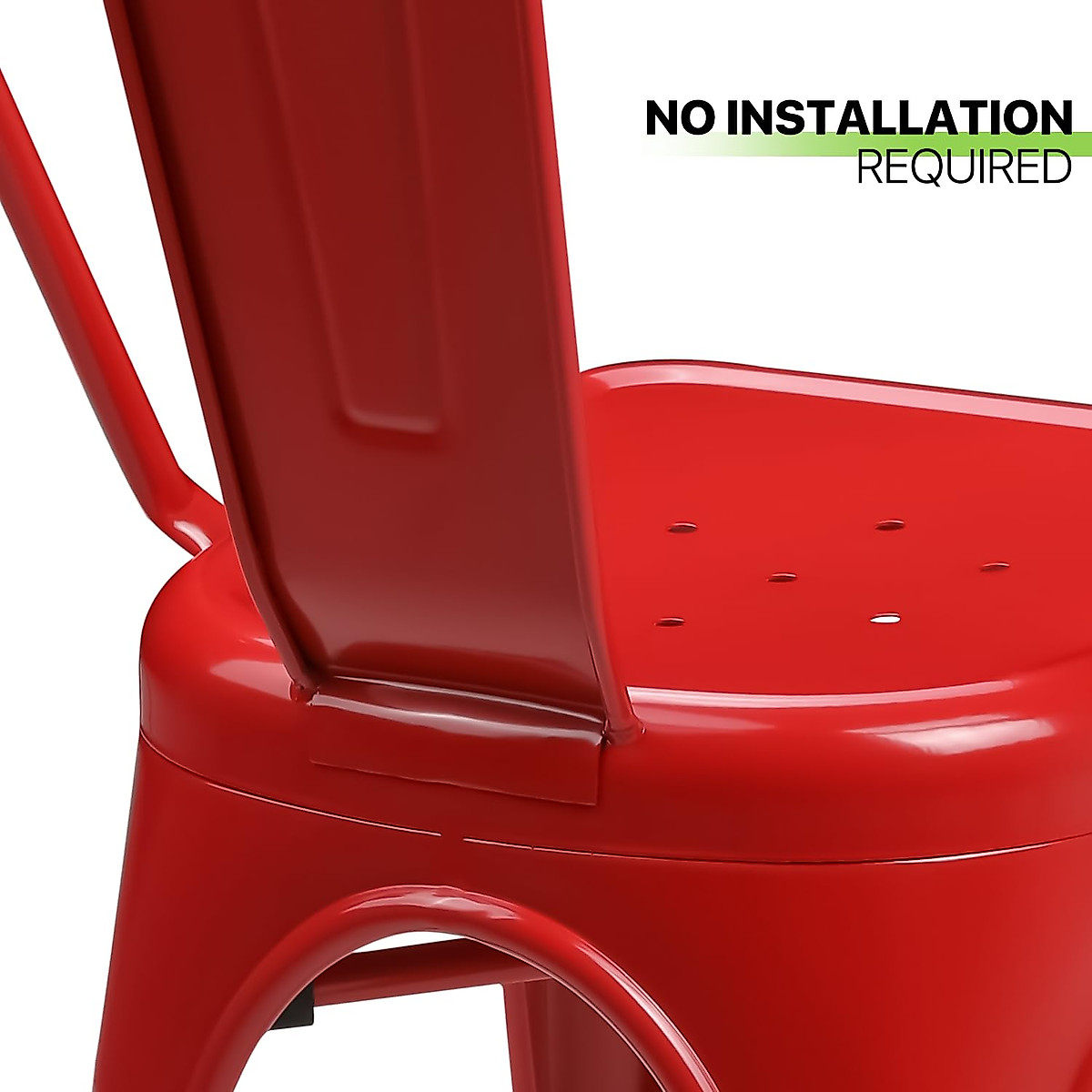 Magshion Metal Dining Chair Stackable Indoor Outdoor Industrial Vintage Chairs 4 Pack Bistro Dining Room Cafe Side Chairs with Back, 18 Inch Red