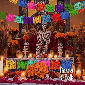 5 pack Mexican Papel picado dia de los muertos HandMade by Mexican artisans - Dia de los muertos papel picado mexicano para fiesta - Day of the dead banner mexican theme party decorations ofrenda kit