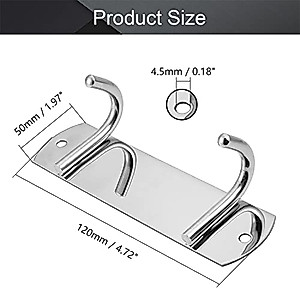 MroMax Wall Mounted 2 Hooks Towel Hat Coat Clothes Wall Hook Rack Rail, Silver 1Pcs