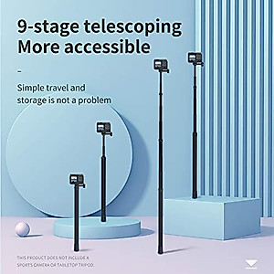 TELESIN G2 118"/3 Meters Long Selfie Stick Pole for GoPro Max Mini Hero 11 10 9 8 7 6 5, Insta 360 One R X2 X3 Go 2, DJI Action 2 3 Osmo Pocket, 6 Lengths Extension Carbon Fiber Monopod Accessories