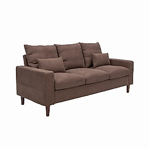 Panana Luckycloud Modern Couch Sofa 3-Seater Upholstered Fabric Sofa for Small Living Room, Dorm, Small Spaces (Brown)