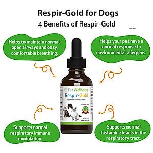 Pet Wellbeing Respir-Gold for Dogs - Supports Healthy Breathing, Open Airways, Respiratory Support, Black Cumin, Horehound, Grindelia - Veterinarian-Formulated Herbal Supplement 2 oz (59 ml)