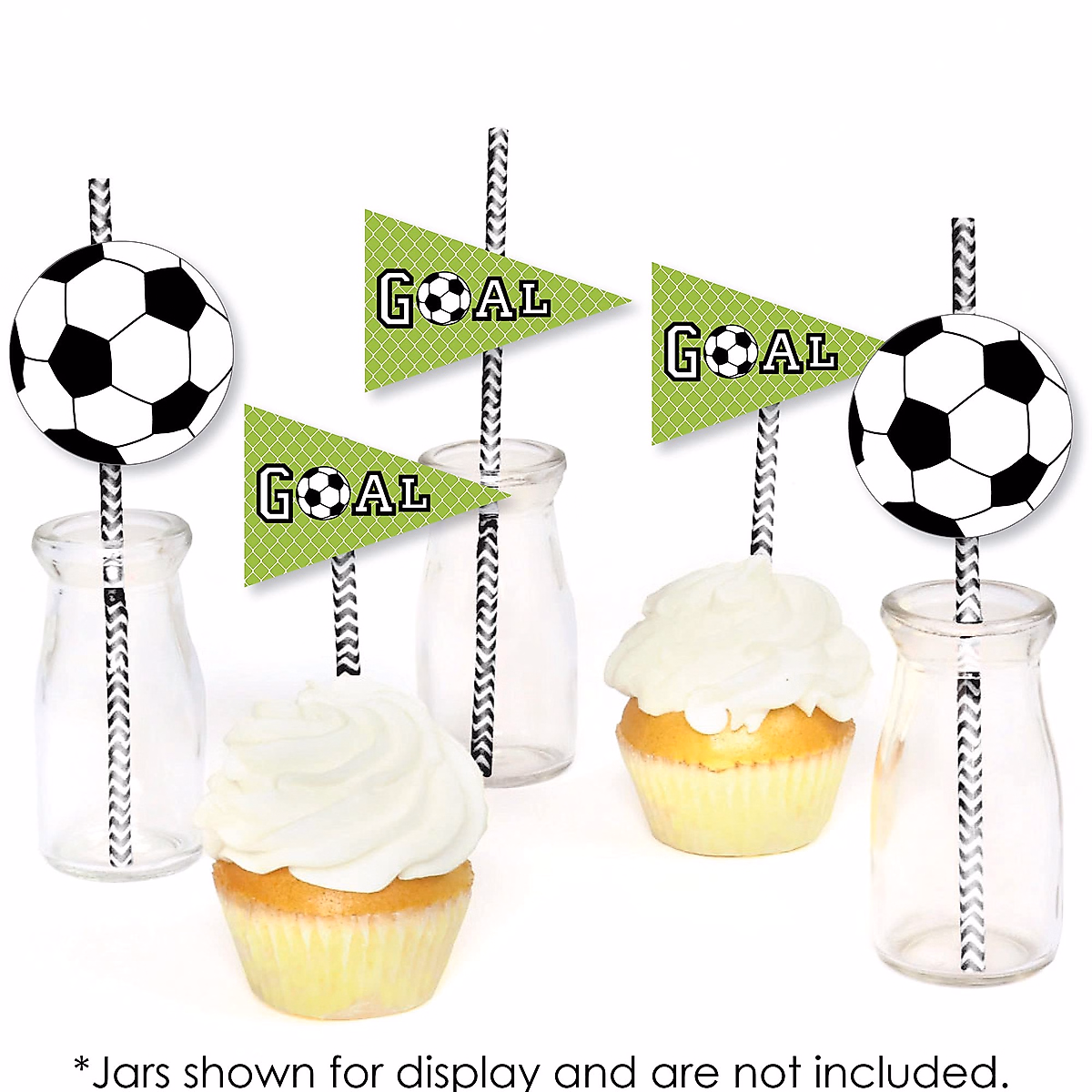 Big Dot of Happiness Goaaal - Soccer Paper Straw Decor - Baby Shower or Birthday Party Striped Decorative Straws - Set of 24