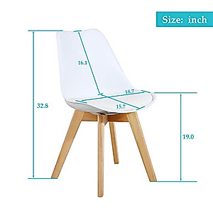 GOTMINSI Set of 2 Modern Style Chair Dining Chairs, Shell Lounge Plastic Chair with Natural Wood Legs (White)
