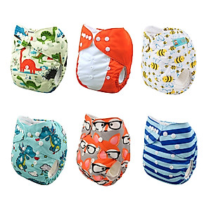 ALVABABY 6 Pack Cloth Diaper with 12 Inserts One Size Adjustable Washable Reusable Diaper Cover for Baby Girls and Boys