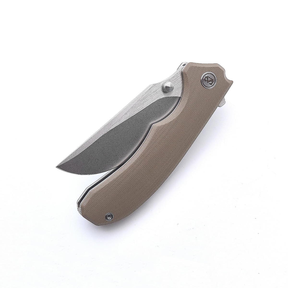 Miguron Knives M Centurion Flipper Folding Knife,3.5" 14C28N Stonewash Blade Tan G10 Handle With Titanium Pocket Clip,Camping Hiking Pocket Knife MGR-812TN