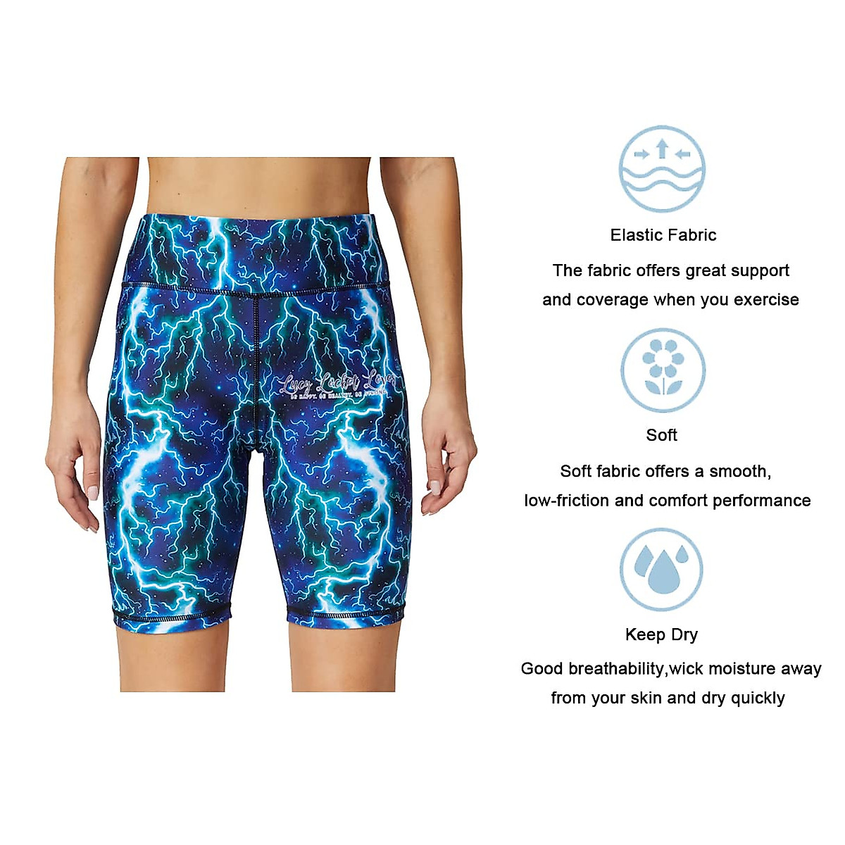 UIUO-UIPEU Butt Lifting Biker Shorts for Women Tummy Control Gym Workout Leggings Printed Yoga Shorts Green Lightning Large