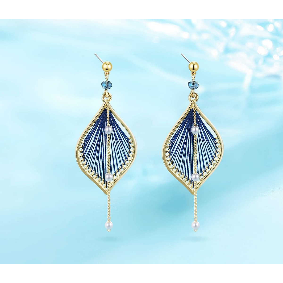 Earrings for Women Colorful Layered Leaf Earrings Bohemian Dangle Drop Tassel Silver Earrings Women Gifts leaf layered silver earrings Black Pearl