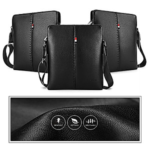 YumSur Mens Shoulder Bag, Leather Messenger Handbag Crossbody Bag for Men Purse iPad Bag for Business Office Work School with Adjustable Strap Black