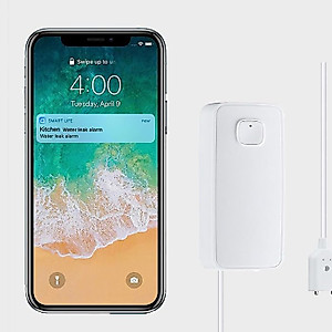 WiFi Water Sensor 100dB Alarm, Smart Water Leak Detector, Tuya APP Free Remote Monitoring of Leakage, 5.9FT Detection Line, Mute / 6 Ringtones Adjustable, Can Open SMS and Phone Notification Function