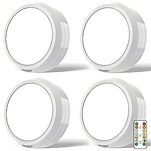 HOLKPOILOT Puck Lights with Remote Control, Under Cabinet Lighting Battery Operated, Under Counter Cabinet Puck Lighting, Kitchen Cabinet Lights Wireless Stick On Lights White (4pack)