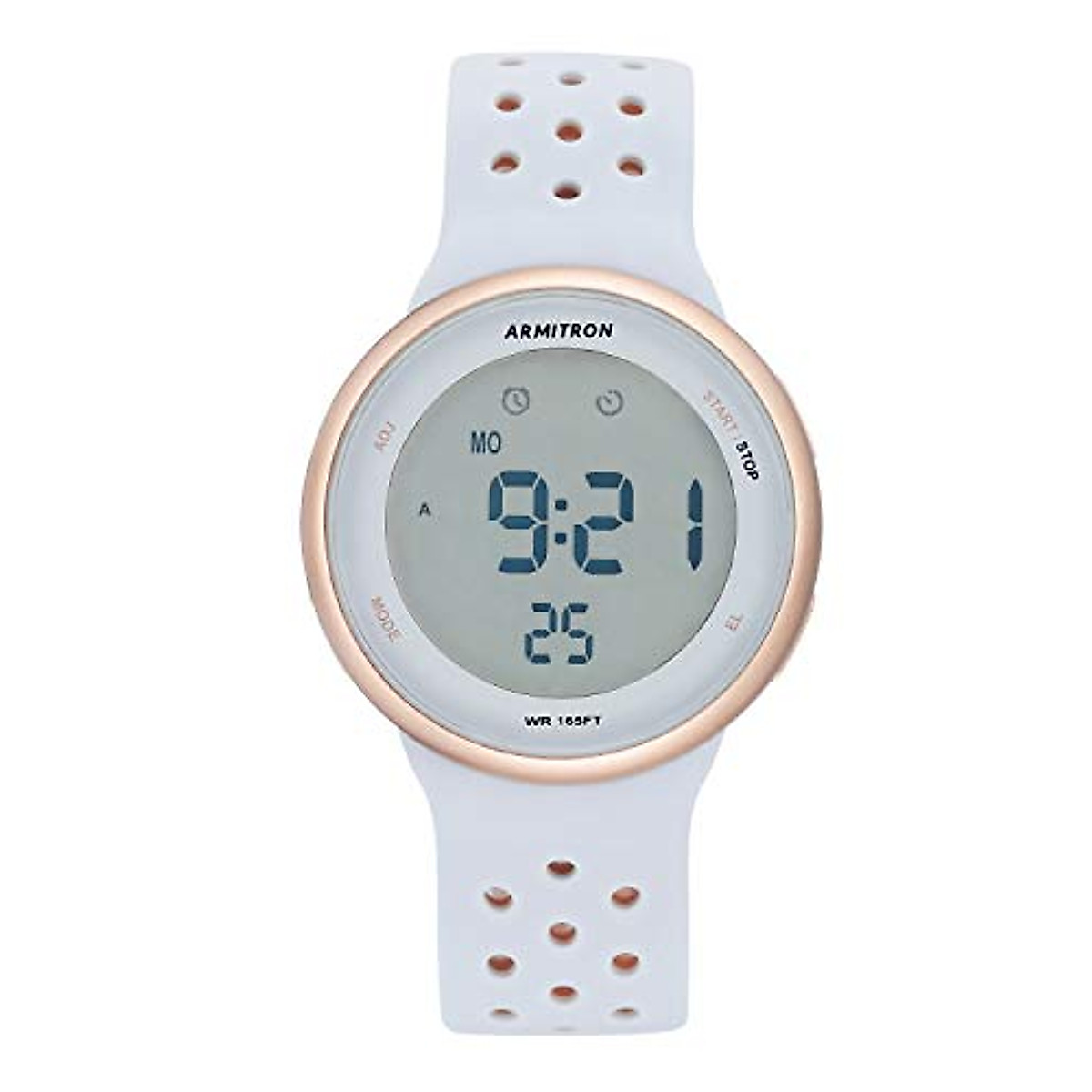 Armitron Sport Unisex 40/8423PBL Digital Chronograph Rose Gold-Tone and Powder Blue Perforated Silicone Strap Watch