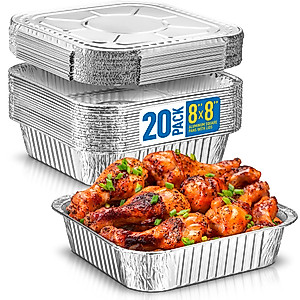 8x8 Disposable Aluminum Pans With Lids - 20 Pack Foil Pans For Cooking, Baking Cakes, Roasting & Homemade Breads - Disposable Food Containers With Foil Lids