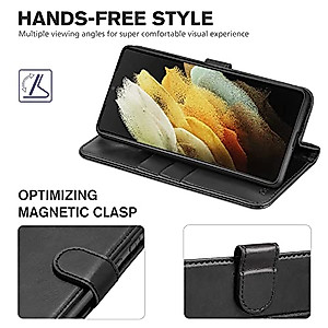 TUCCH Galaxy S21 FE Wallet Case with [TPU Shockproof Interior Case] Stand RFID Credit Card Holder, Magnetic PU Leather Protective Flip Cover Compatible with Galaxy S21FE 5G 6.4-Inch 2022, Black
