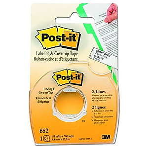 Post-it 652 Labeling & Cover-Up Tape, Non-Refillable, 1/3" x 700" Roll (Pack of 2)
