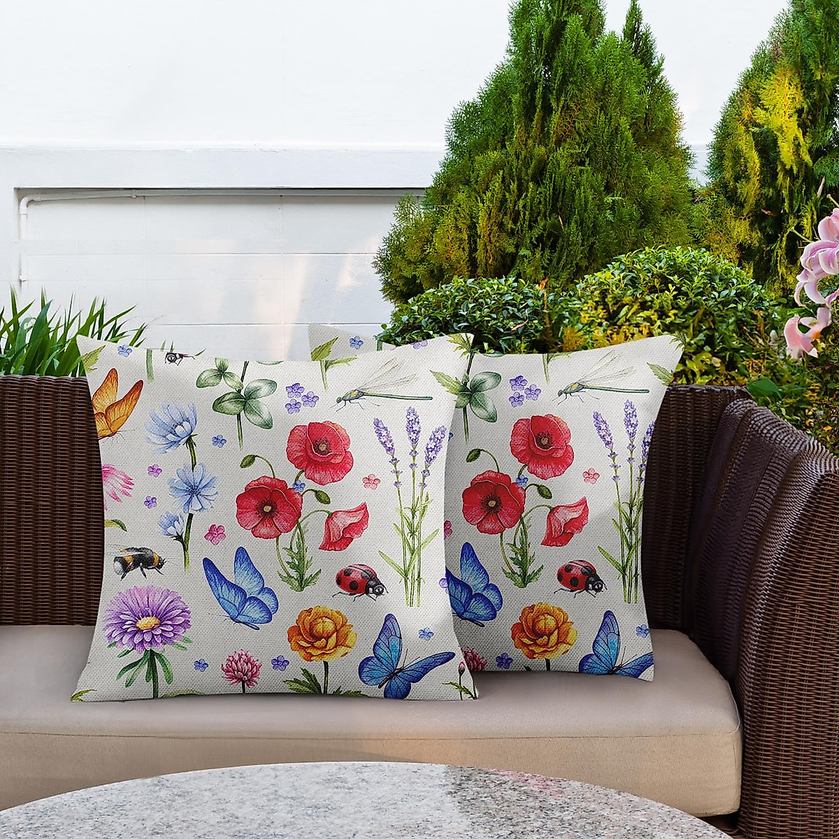 Britown Flower Summer Floral Outdoor Waterproof Throw Pillow Covers 18 x 18 Inch Set of 2, Palm Leaf Pillowcase Square Cushion Case, Farmhouse Garden Decorative Pillows for Couch Beach Patio