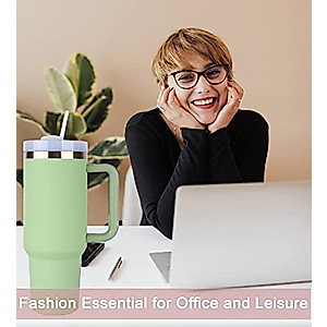 DREAMING MY DREAM 40oz Tumbler with Handle, H2.0 Tumbler Reusable Vacuum, Insulated Tumbler With Lid and Straws, Insulated Cup, Leak Resistant Lid (Light Green)