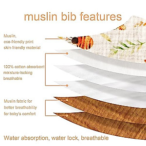 vuminbox Muslin Baby Bibs Bandana Drool Bibs 100% Cotton Absorbent Soft Reversible 6-Pack Set for Feeding, Teething Pattern and Solid Color for Unisex