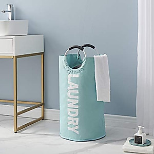 82L Large Thicken Laundry Basket Collapsible Fabric Laundry Hamper Foldable Heavy Duty Clothes Bag Portable Washing Bin Waterproof Cloth Hampers Storage with Durable Aluminum Handles (Light Blue)