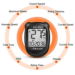 MEILAN M3 Mini GPS Bike Computer, Wireless Cycling Computer Bike Odometer Bicycle Speedometer and Odometer Waterproof Bicycle Computer with LCD Backlight & Multi-Functions for Road Bike MTB