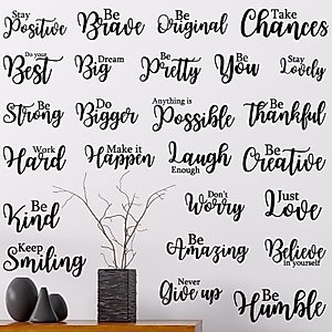 Leinuosen 25 Pcs Vinyl Wall Quotes Stickers Inspirational Quotes Decal Motivational Decor Wall Sticker Positive Saying Wall Art Decor for Bedroom Living Room Office DIY Art