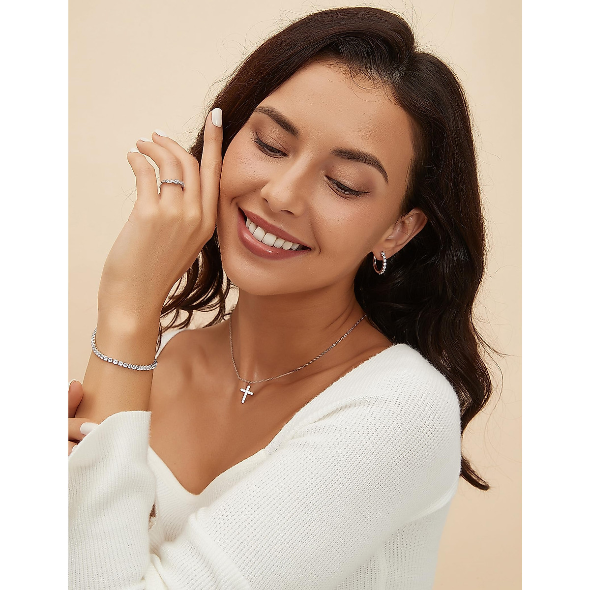 Mameloly 925 Sterling Silver Post Hoop Earrings for Women Silver Dainty Cubic Zirconia CZ Huggie Hoop Earrings Hypoallergenic