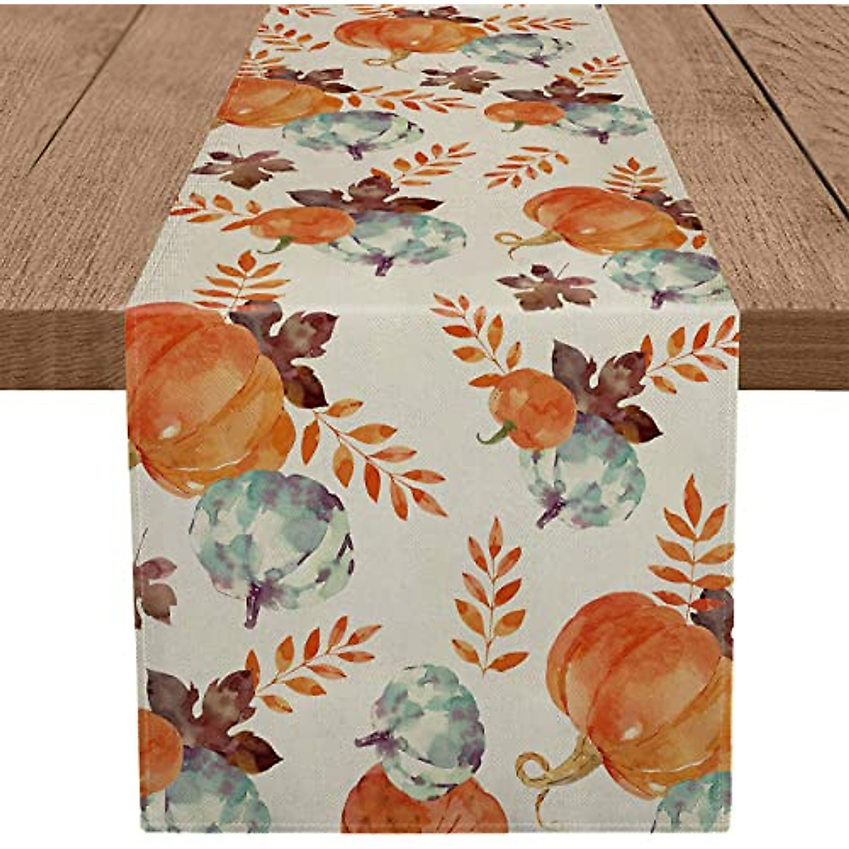 Fall Table Runner Watercolor Pumpkin Autumn Harvest Thanksgiving Table Runners Holiday Dining Room Kitchen Table Party Decoration 13 x 72 Inch