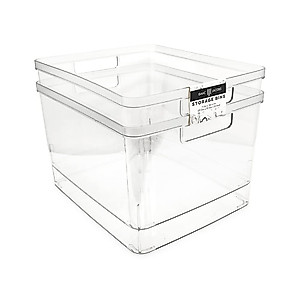 Isaac Jacobs 2-Pack Extra-Large Clear Storage Bins (11.5” L x 14” W x 9” H) w/ Cutout Handles, Plastic Organizer for Home, for Kitchen, Fridge, Pantry, BPA Free, Food Safe (2-Pack, Extra-Large)