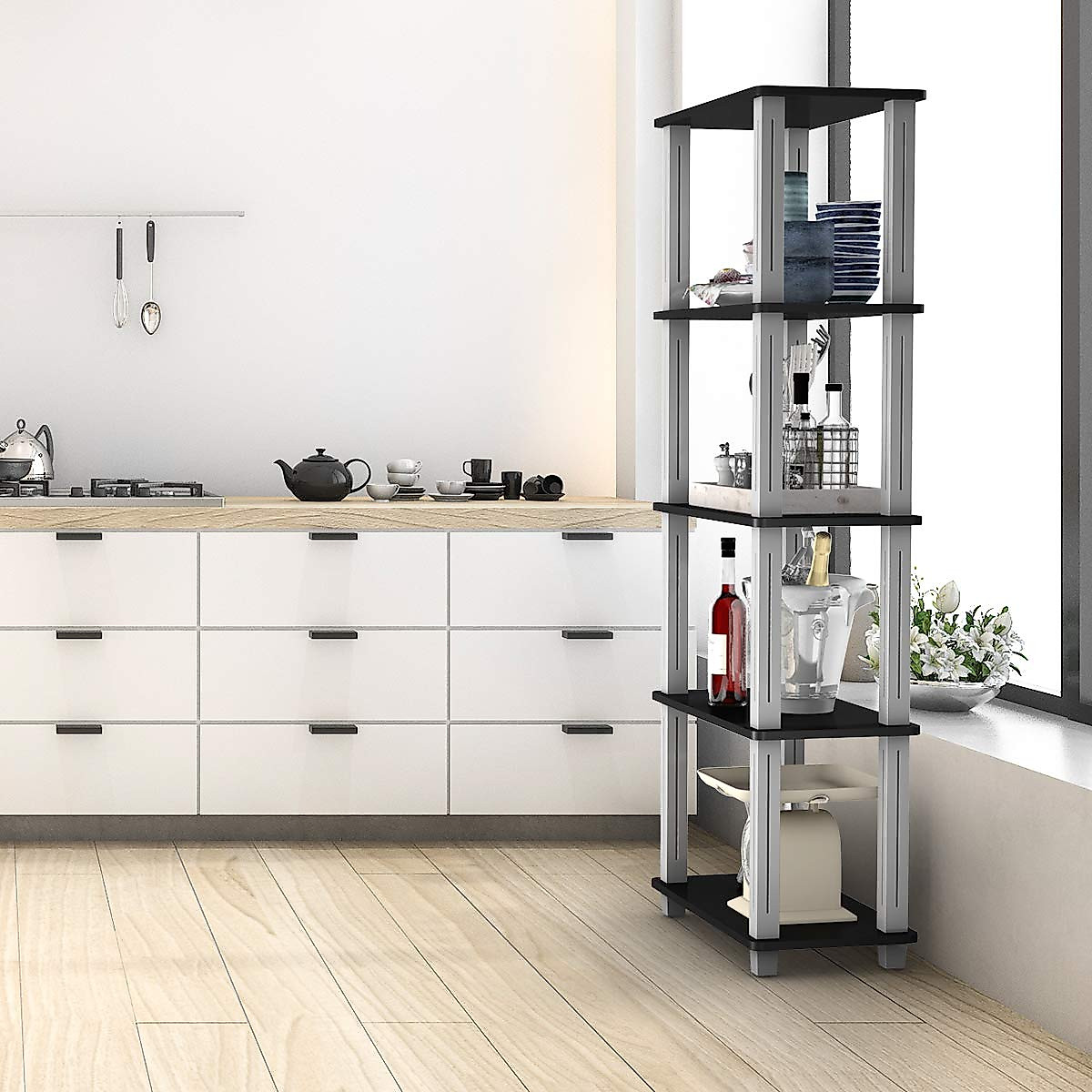 Tangkula 57" Storage Shelves, Space-Saving 5-Tier Storage Rack Organizer Multi-Use Shelving Unit for Home/Office/Dormitory/Garage/Warehouse (Black)