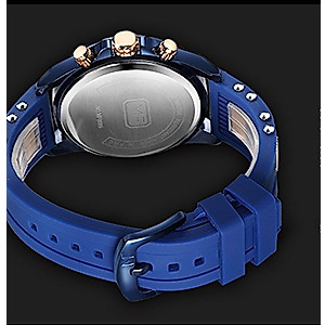 Mini Focus Mens Watch Casual Sports Watches (Chronograph/Waterproof/Luminous/Calendar) Silicon Band Fashion Quartz Watch for Men (Blue)