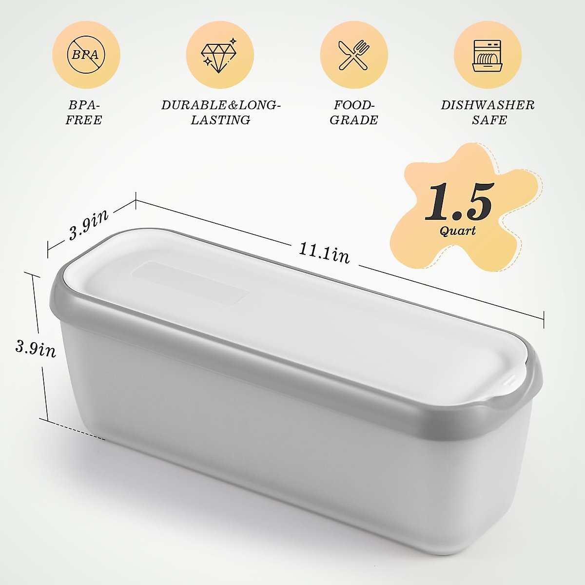 Ice Cream Containers，2Pack Ice Cream Containers for Homemade Ice Cream（1.5 Quart Each），Reusable Plastic Ice Cream Tubs Storage Containers Ice Cream Cups with Lids for Freezer