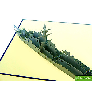 GREENHANDSHAKE Powerful US Navy Ship 3D Pop Up Birthday Card, Valentine's Day, Mother's Day, Graduation, Wedding, Thank You, Get Well, All Occasions, 8 x 6 in