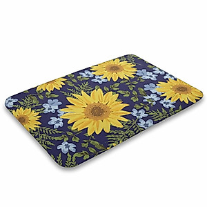 Bath Mat Sunflowers Floral Blue Yellow Flowers Home Decor Durable Welcome Front Door Mats Entryway Rugs Non-Slip Floor Mat Entrance Rugs Bath Rug Kitchen Rugs 18 x 30 in