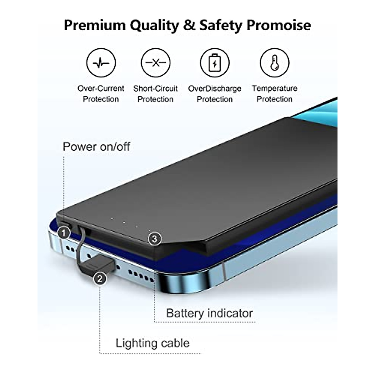 TNTOR Portable Charger with Built in Lightning Cable(MFi Apple Certified) 5000mAh Ultra Slim Power Bank Compatible with iPhone 14/13/12/11 Pro/Max/X/8/7 etc