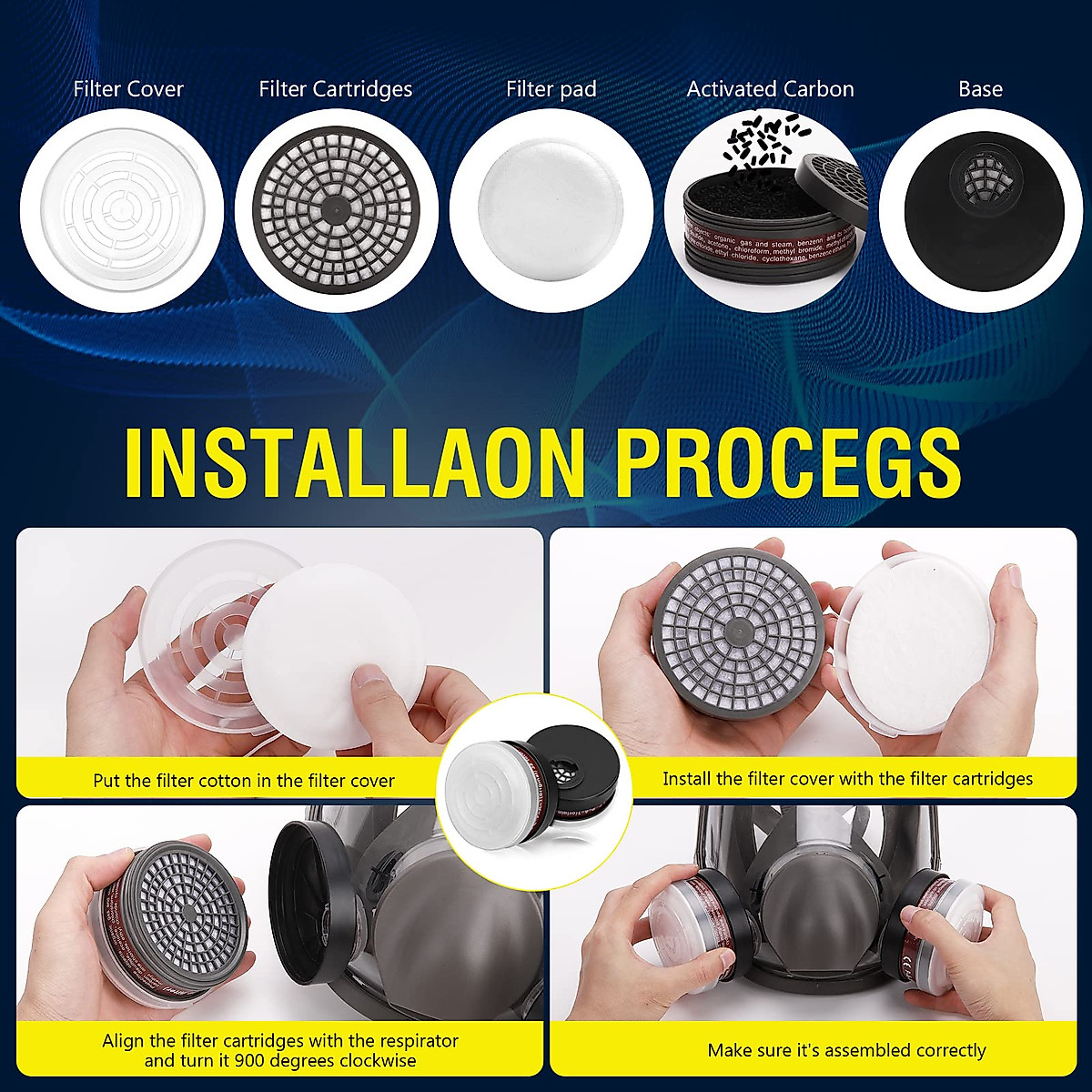 Full Face Respirator Mask - Reusable Large Face Gas Mask Professional Breathing Protection Against Dust/Organic Vapor/Formaldehyde/Chemical Perfect for Airbrush, Car Spraying, Sanding, Paint Work