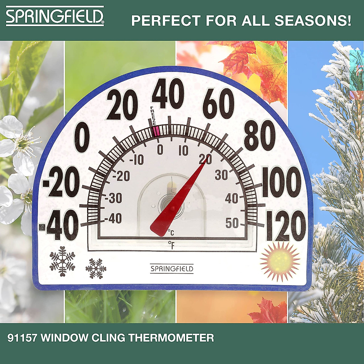 Springfield Static Cling Indoor Outdoor Thermometer, Temperature Gauge for Patio, Pool, and Sauna
