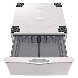 SAMSUNG 27-Inch Washer Dryer Pedestal Stand w/ Pull Out Laundry Storage Drawer, Stainless Steel, WE402NE/A3, Ivory