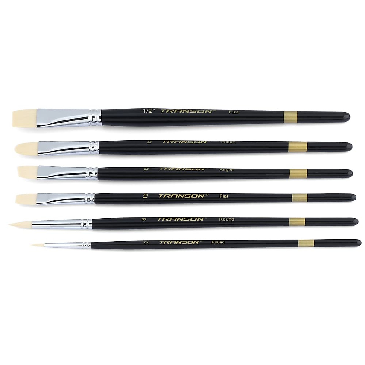 Transon Paint Brush Set 6pcs Art Painting Synthetic Bristle for Acrylic Watercolor Gouache Oil Leather Canvas and Face Painting