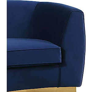 Meridian Furniture Julian Collection Modern | Contemporary Velvet Upholstered Loveseat with Stainless Steel Base in Rich Gold Finish, Navy, 70"L x 34"D x 28"H